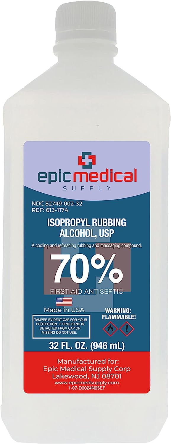 Epic Medical Supply Isopropyl Rubbing Alcohol 70% USP, 32 oz. Bottle ...