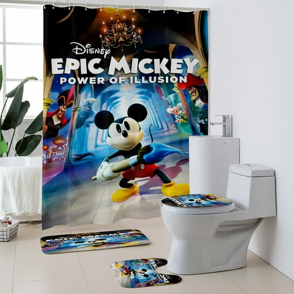 Epic Mickey Polyester Bath 4-Piece—Shower curtain, toilet mat + two ...