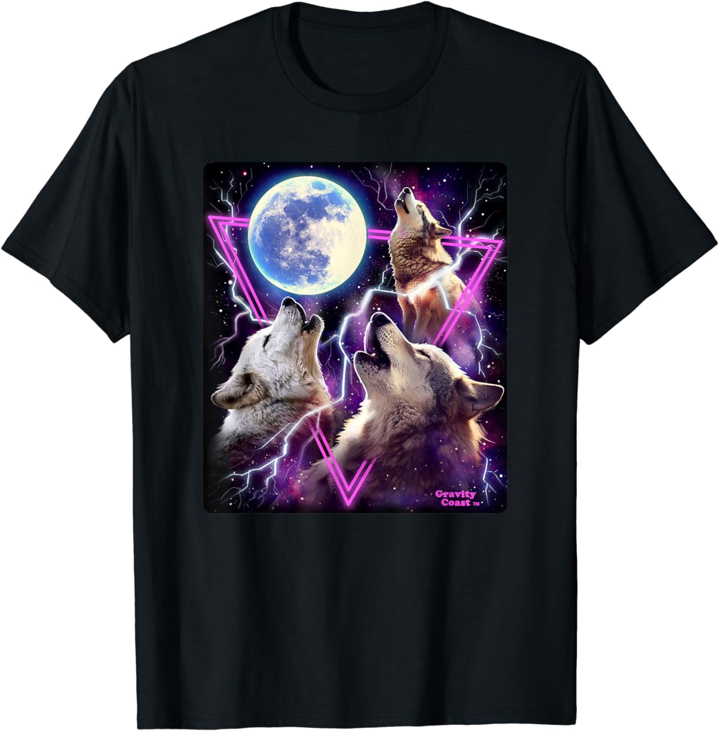 Epic Three Wolves Howling at the Moon 80's Poster style Wolf T-Shirt ...