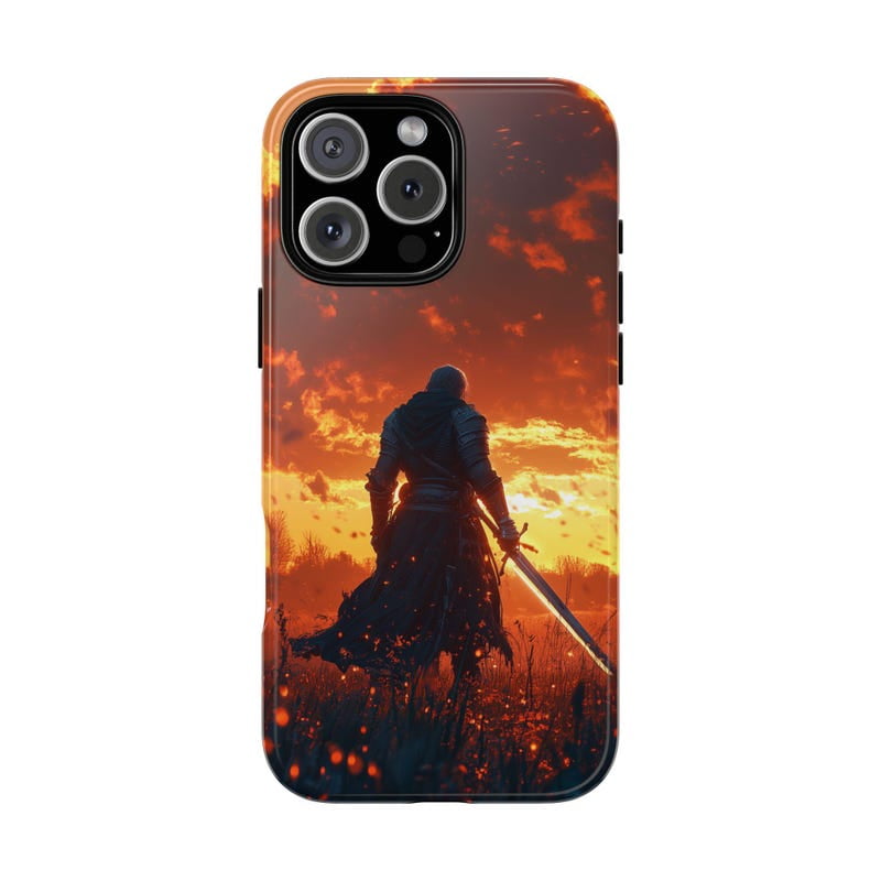 Epic Warrior with a Sword in a Fiery Sunset Glow Knight Case for iPhone ...