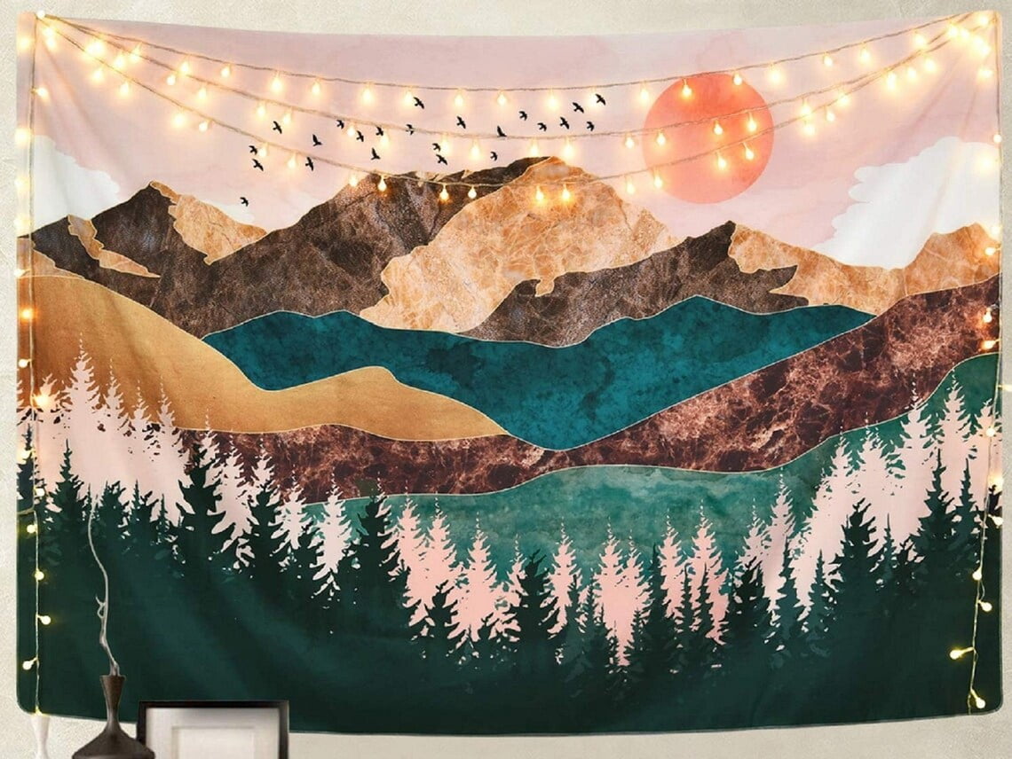EpicGadget Large Wall Tapestry Wall Art Forest Mountain Tapestry Sunset ...