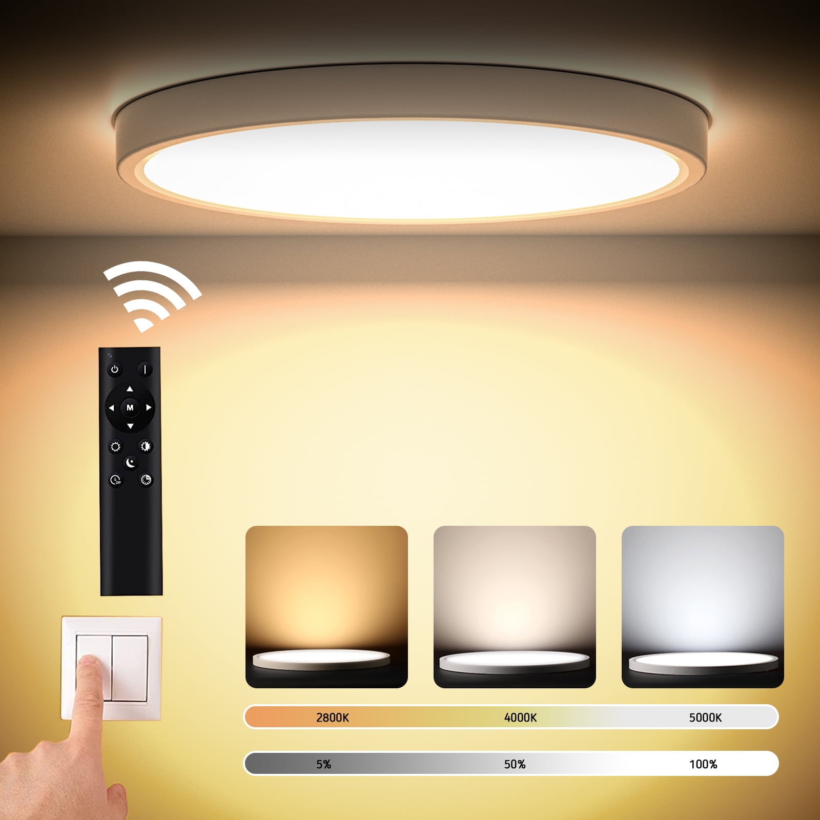 Epicflare LED Ceiling Light, 18W Round Flush Mount, 4000K Adjustable ...