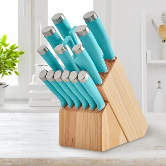 Epicure True Aqua 15-Piece Knife Block Set - Stainless Steel Kitchen ...