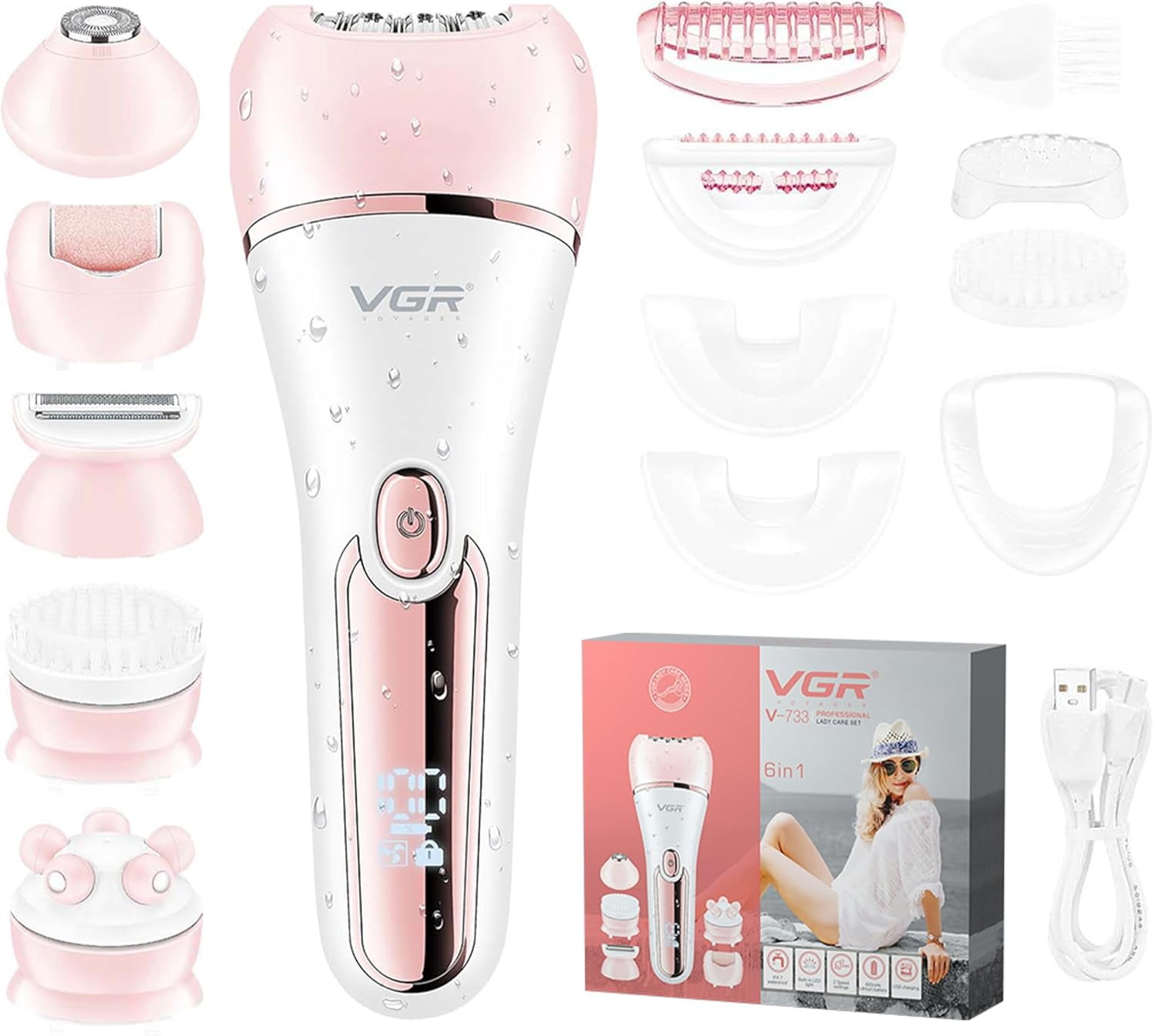 Epilator Hair Removal for Women, 6-in-1 Cordless & Rechargeable Lady ...