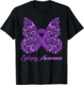 Epilepsy Awareness Month Day Warrior Purple Ribbon Butterfly T-Shirt ...