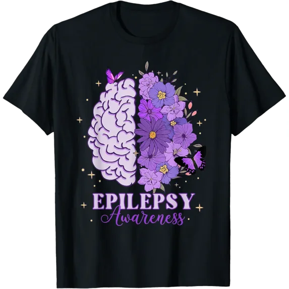 Epilepsy Awareness Purple Brain Flower Support Squad T-Shirt, Vintage T ...