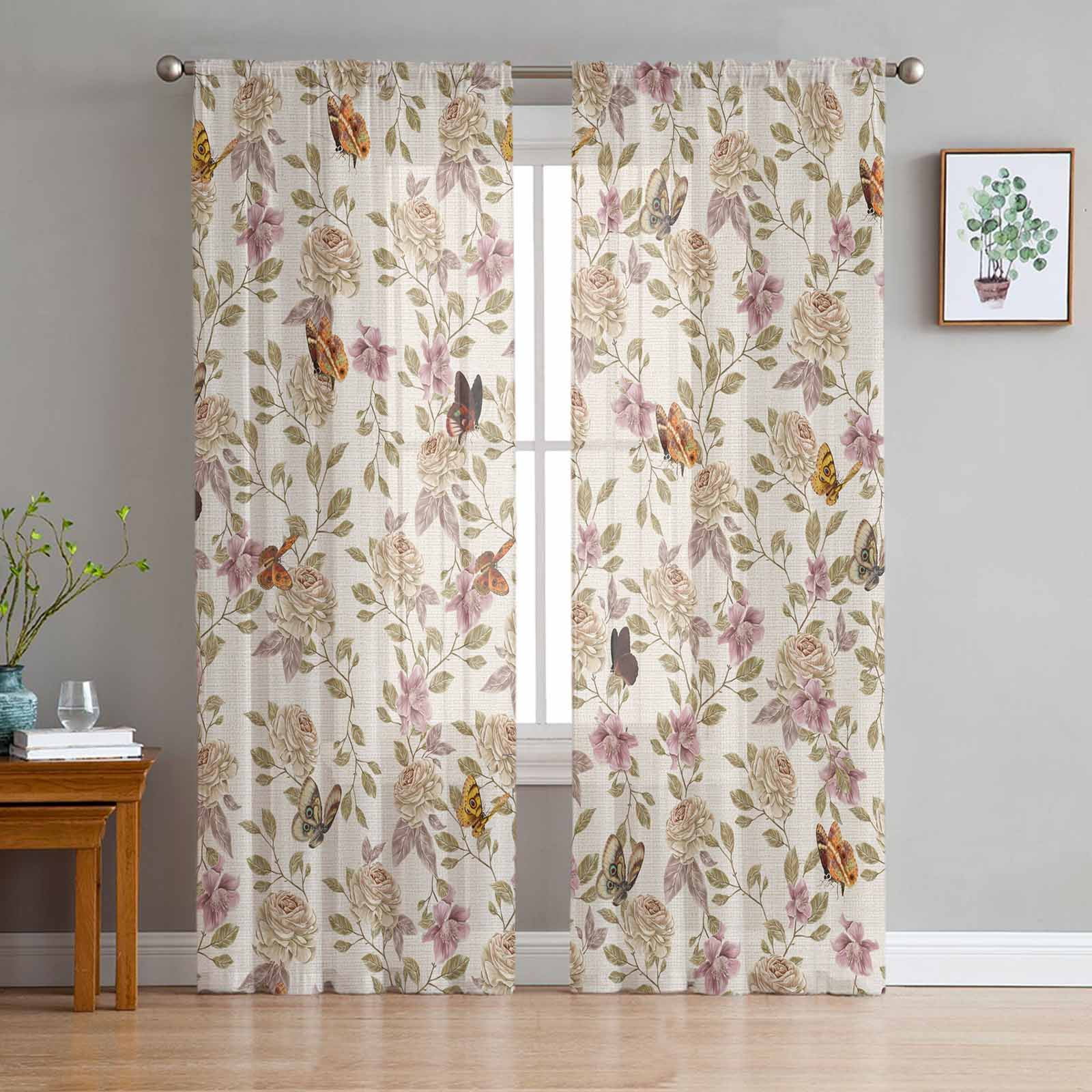 Epiphyllum Texture Sheer Curtains For Living Room Window Long Tulle ...