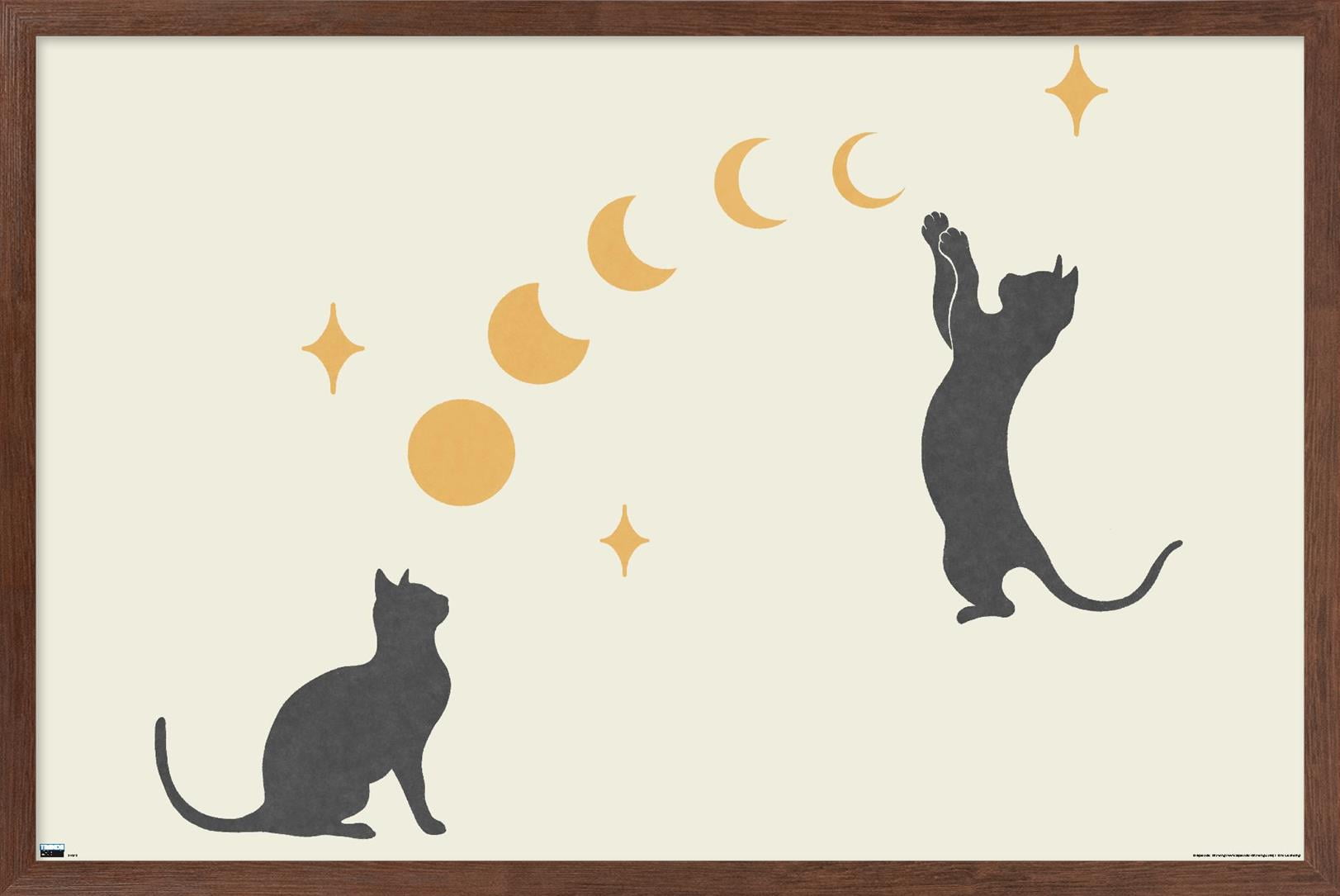 Episodic Drawing - Cat And Moon 1 Wall Poster, 14.725" x 22.375" Framed ...