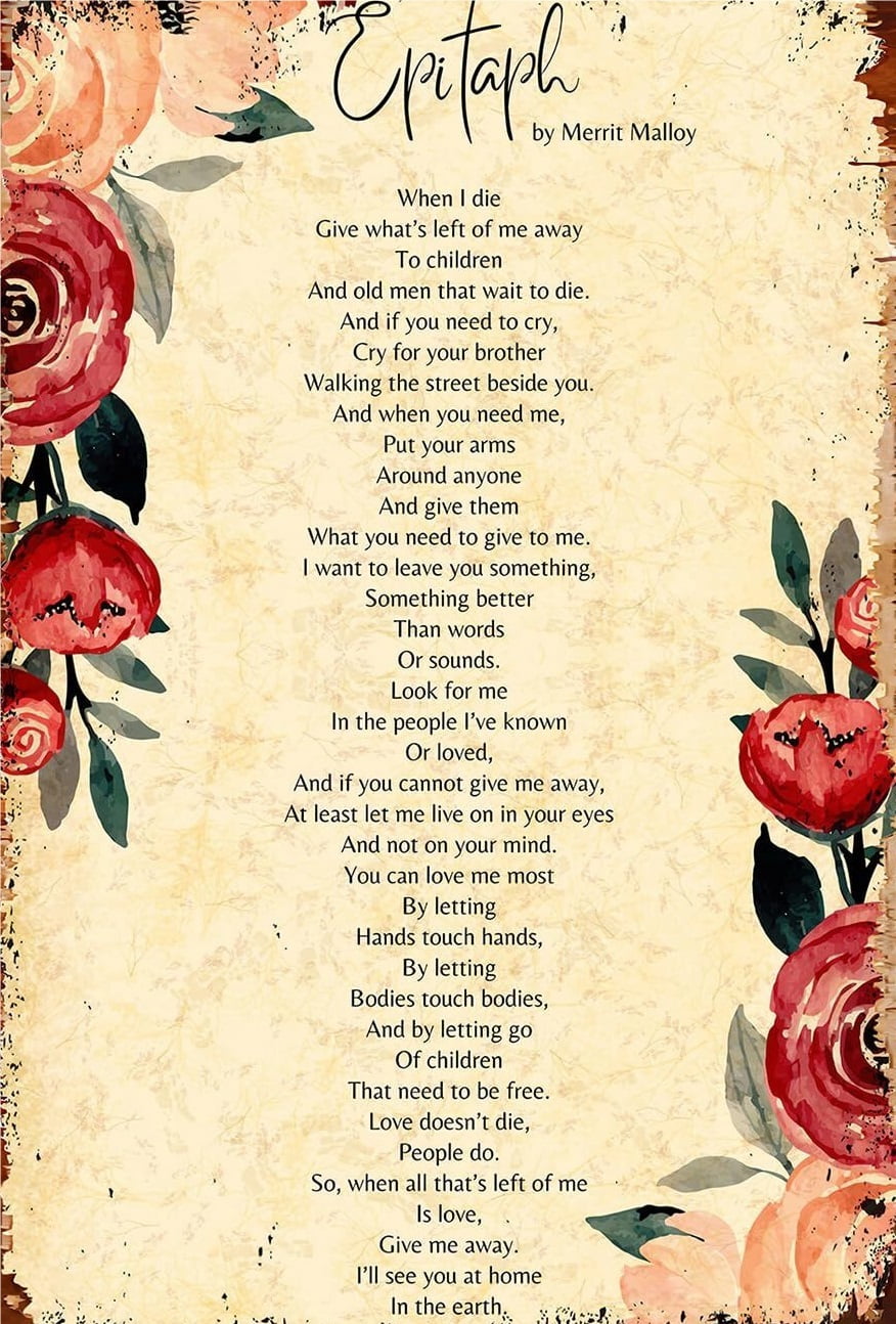 Epitaph Poem Wall Art Prints for Living Room Decor Bedroom Poster ...