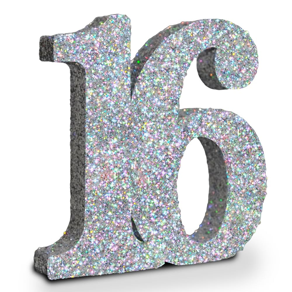 Eploger 16th Birthday Decorations Silver Glitter Number 16 Sign ...