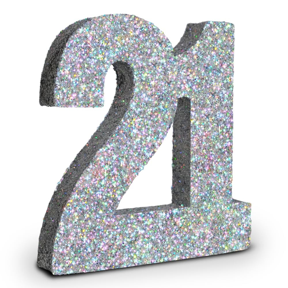 Eploger 21st Birthday Decorations STF9 - Silver Glitter Number 21 Sign ...