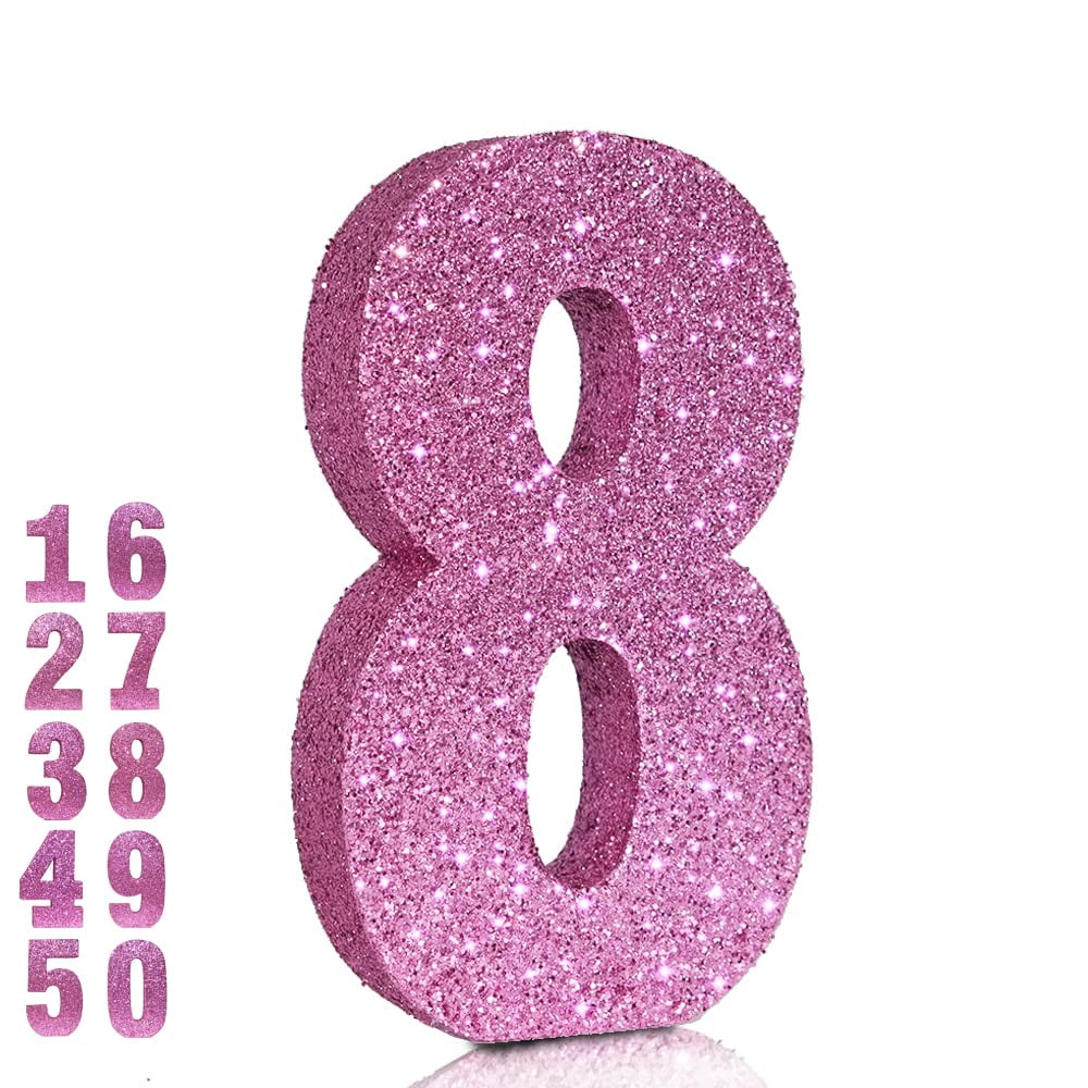 Eploger Pink Glitter Number Sign 8 Birthday Decorations,Birthday ...