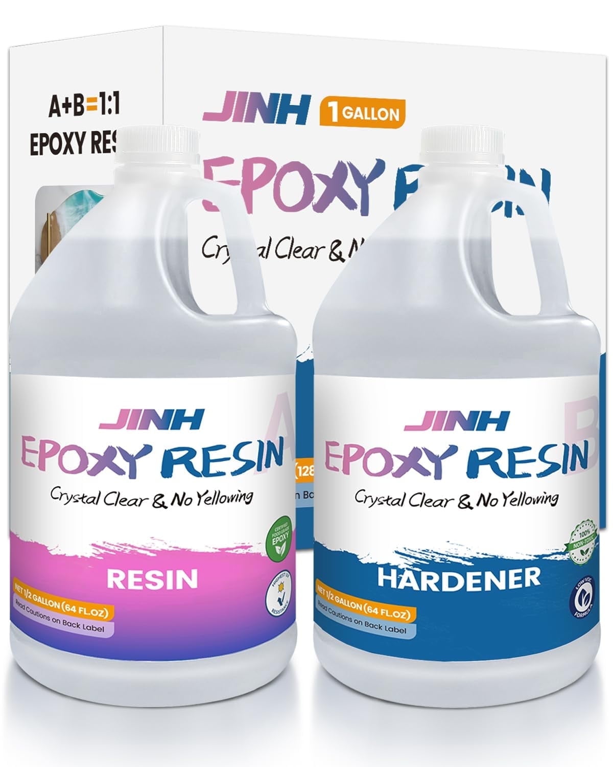 Epoxy Resin 1 Gallon, Crystal Clear Epoxy Resin Kit Non-Toxic Heat ...