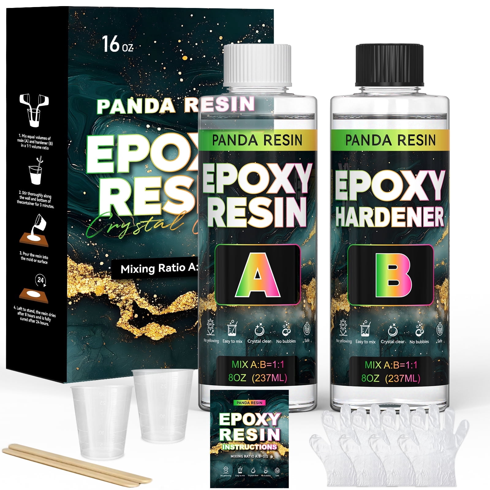 Panda Resin 16oz Epoxy Resin – Crystal Clear, Food Safe, High-Gloss ...