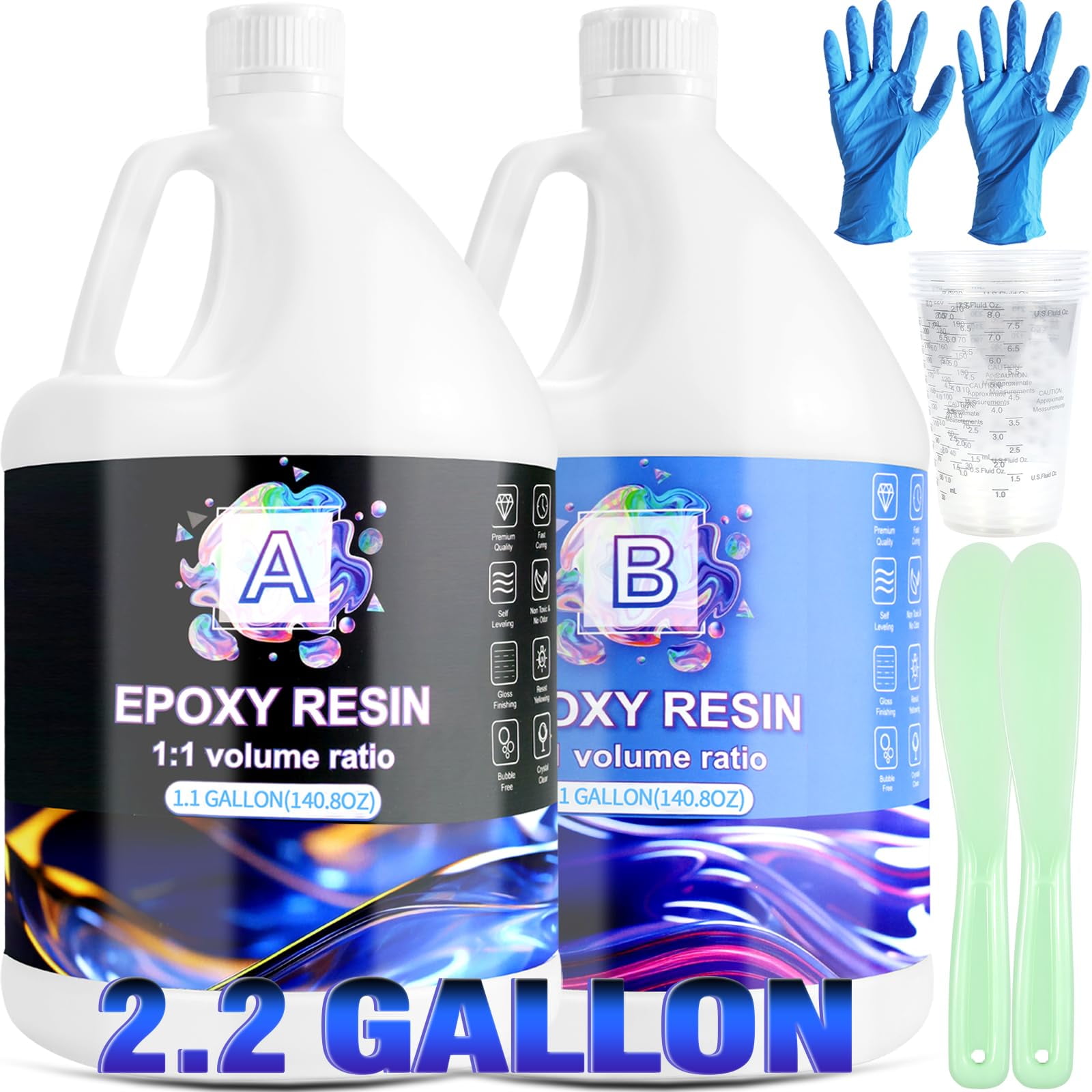 Epoxy Resin 2.2 Gallon Kit, Clear Resin Epoxy, Resin Kit - High-Gloss,No Bubbles,Not Yellowing ...