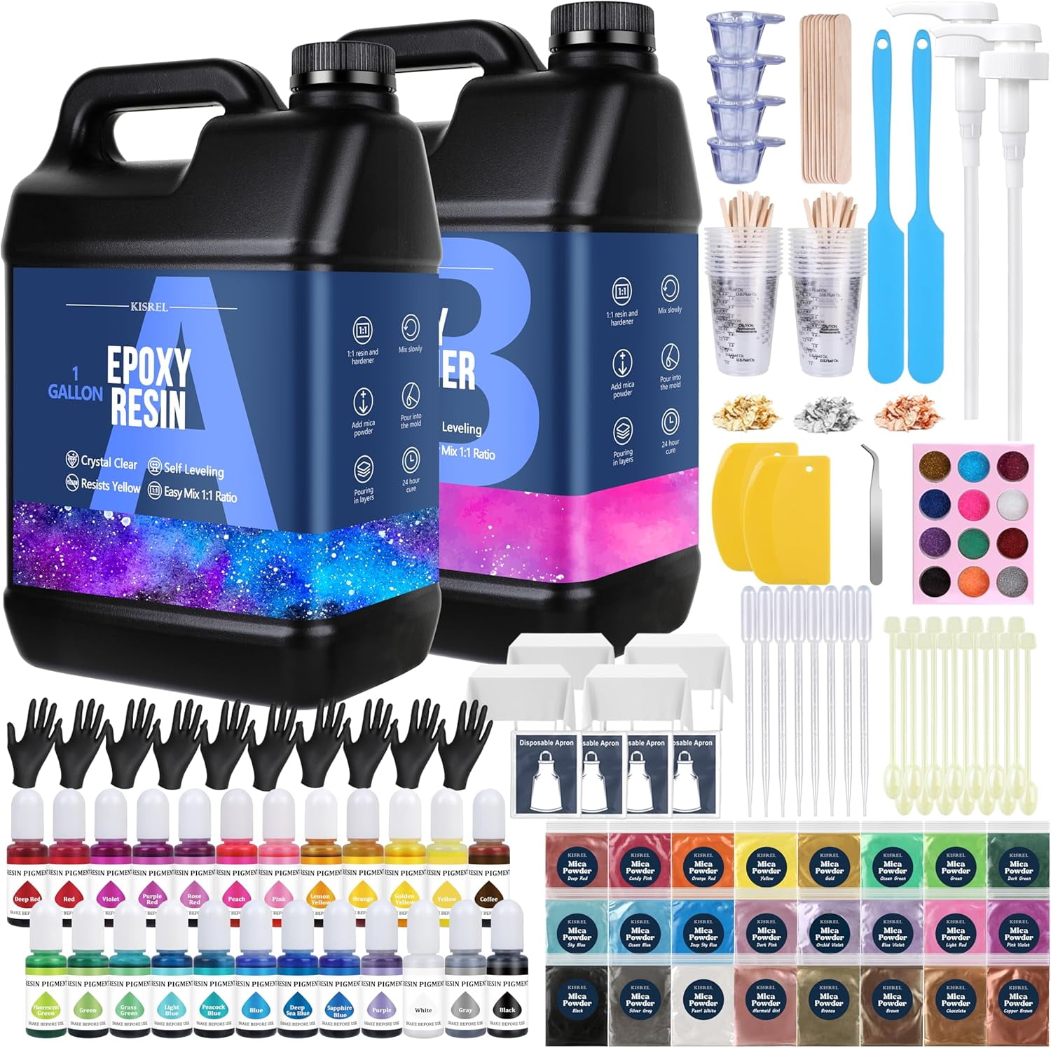 Epoxy Resin 2 Gallon - Clear Epoxy Resin Kit with 24 Pigments and 24 ...