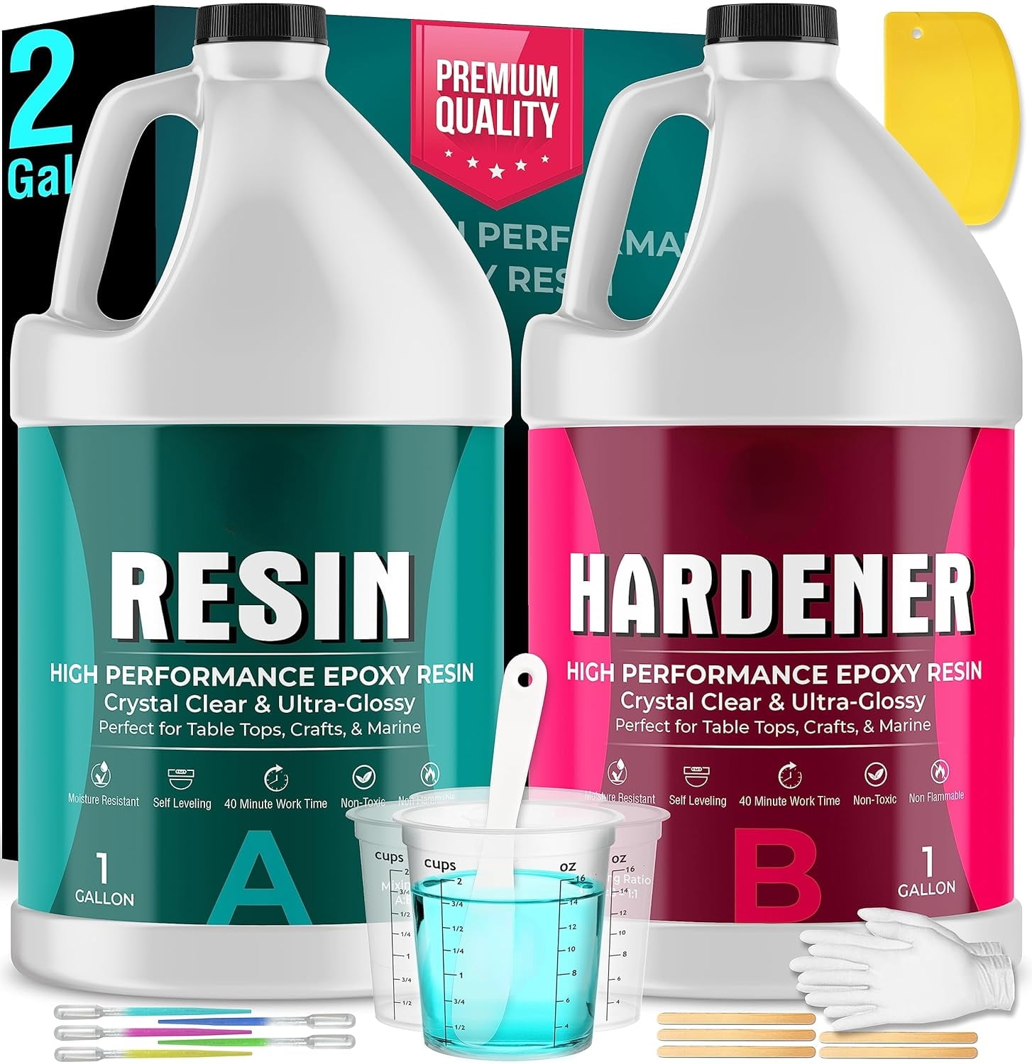 Epoxy Resin 2 Gallon Kit, High-Performance Table Top Epoxy Resin, Self ...