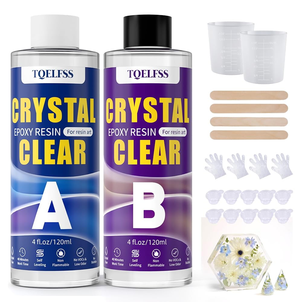 Epoxy Resin Kit 8 OZ, Clear Epoxy Resin (4 OZ×2), Fast Curing, Self ...