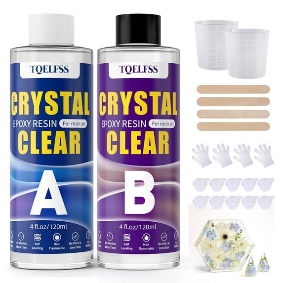 Epoxy Resin Kit 8 OZ, Clear Epoxy Resin (4 OZ×2), Fast Curing, Self ...