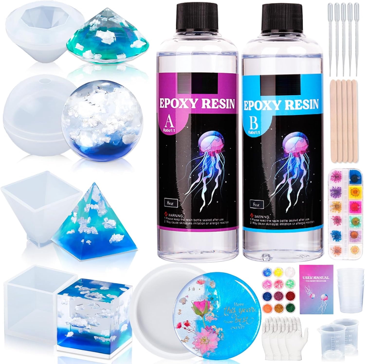 Epoxy Resin Kits and Molds Complete Set, 16oz Resin Art Kit with ...