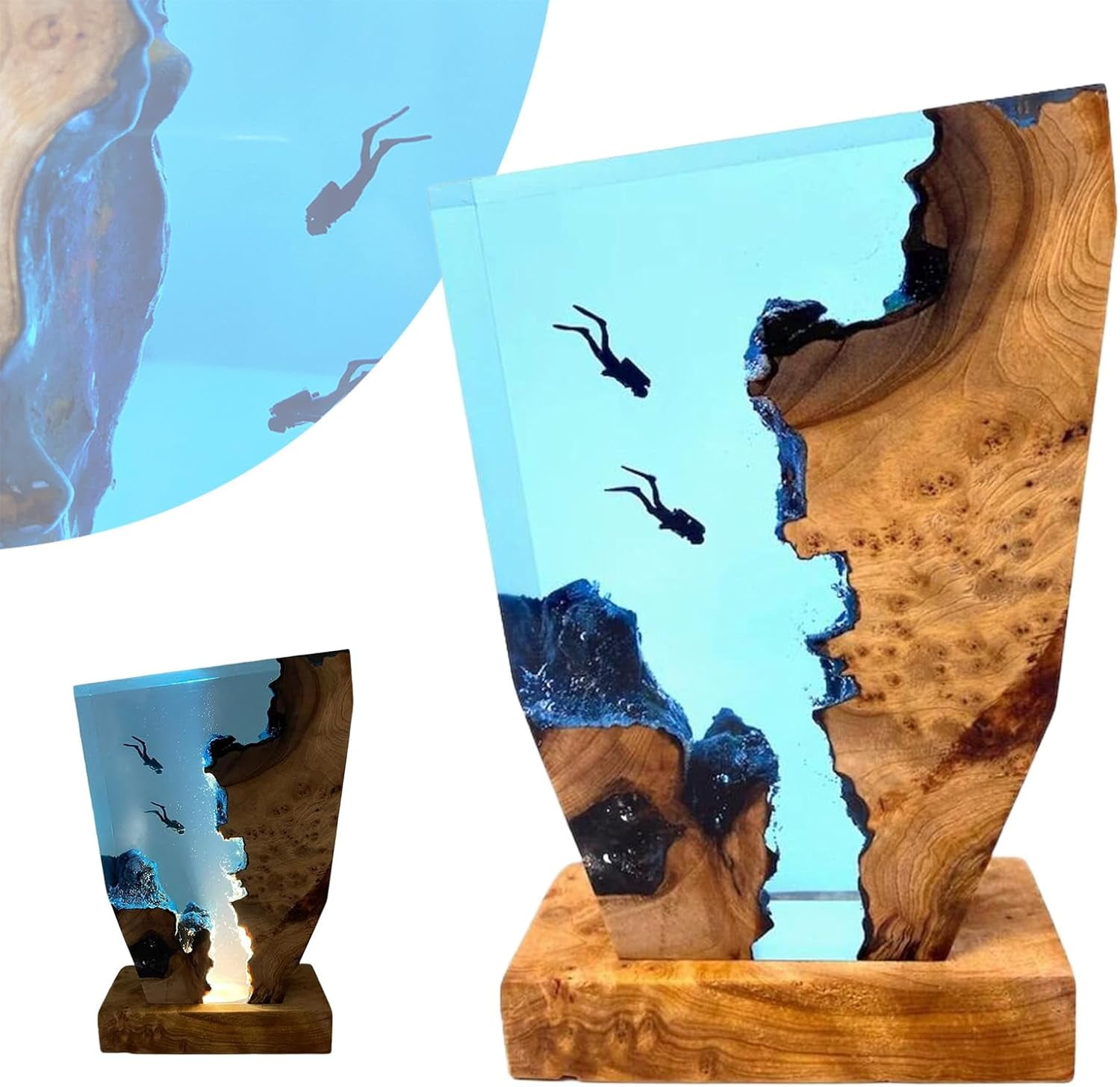 Epoxy Resin Lamp, Diver Night Lamp, 3D Handmade Ocean Resin Night Light ...