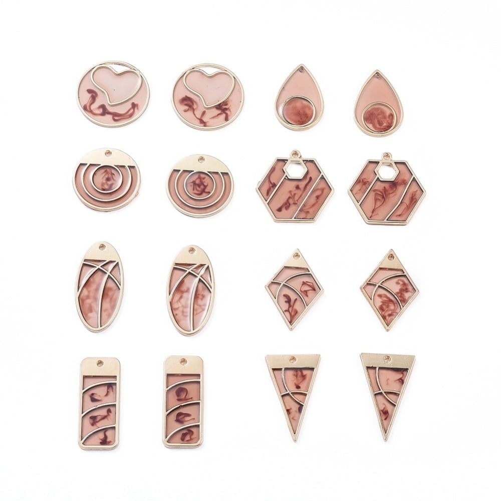 Epoxy Resin Pendants with Golden Tone Alloy Findings Flat Round with ...