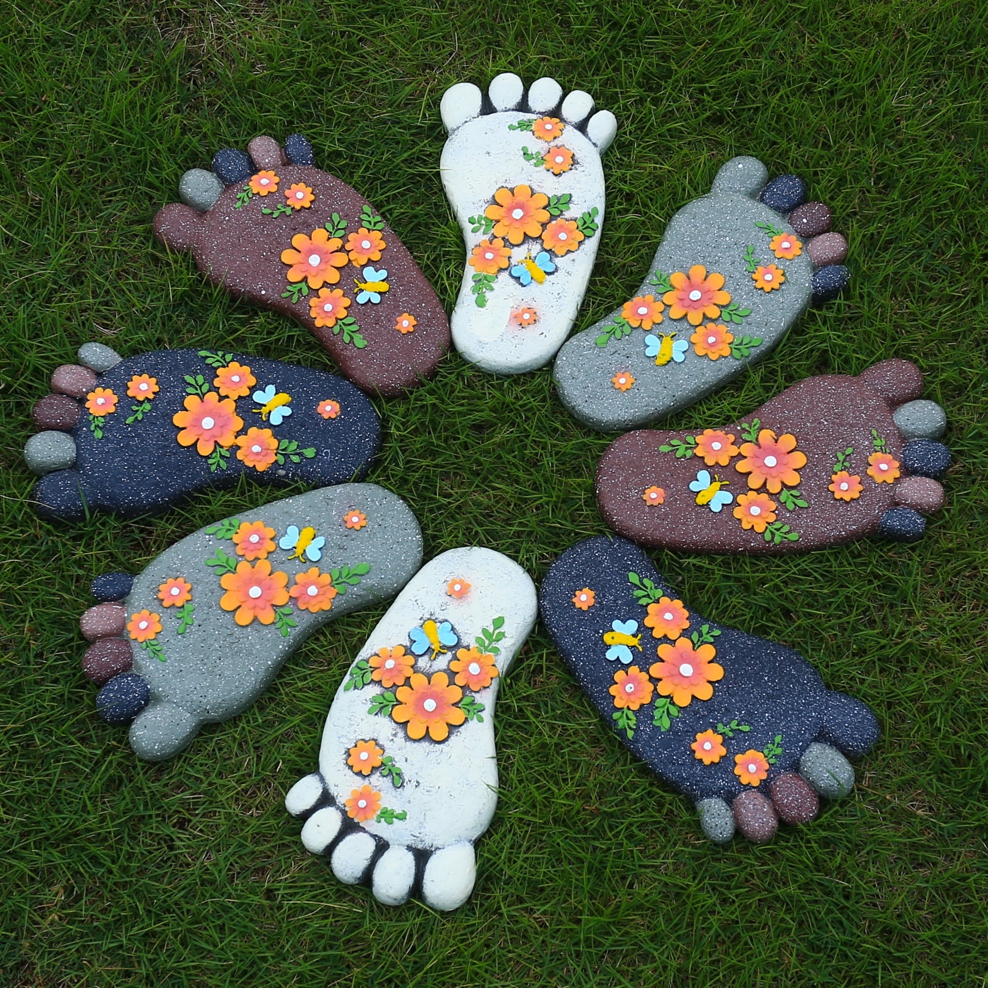 Epoxy resin Footprint Garden Stepping Stones Set of 2 , Outdoor ...