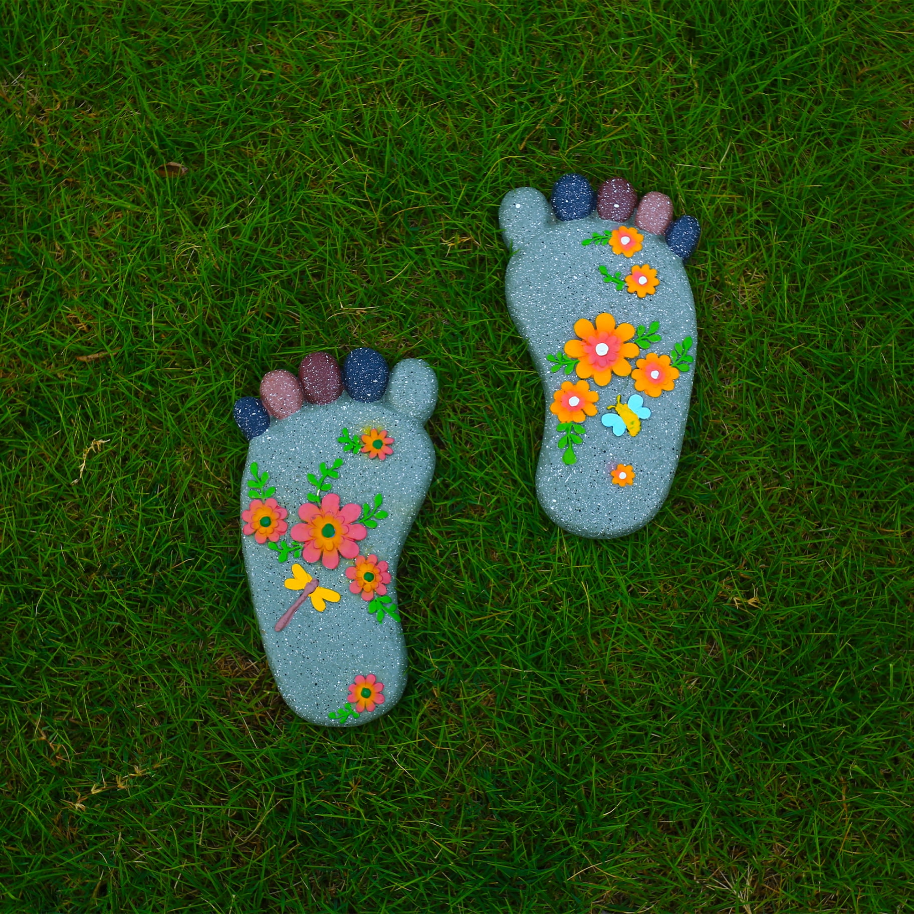Epoxy resin Footprint Garden Stepping Stones Set of 2 , Outdoor ...