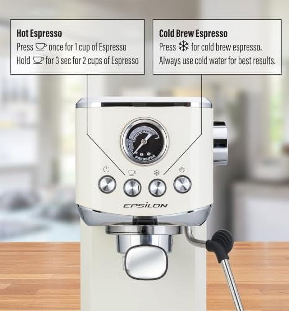 Epsilon Coffee Machine with Milk Frother, Compact 20-Bar Espresso Maker ...