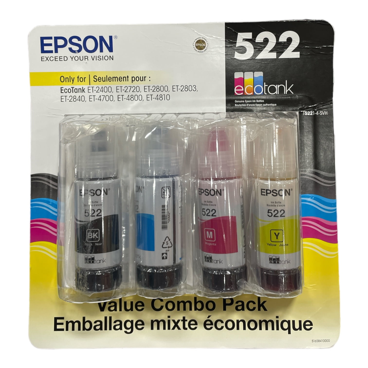 Epson 522 EcoTank Refill 65mL Ink Bottles, 4 Count Value Pack for Vivid Results - Walmart.com