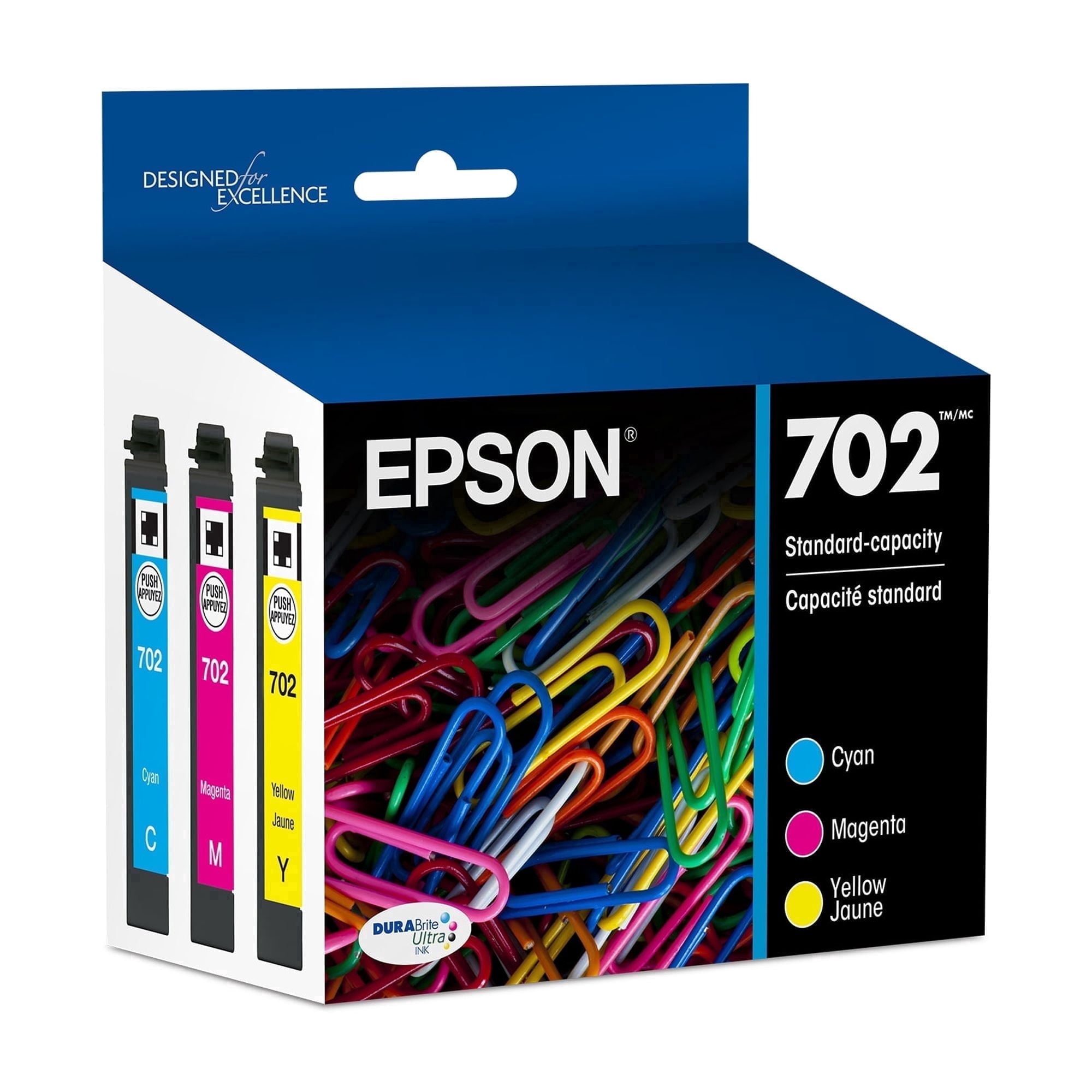 Epson 702 Cyan/Magenta/Yellow Standard Capacity Ink Cartridges, 3-Pack ...