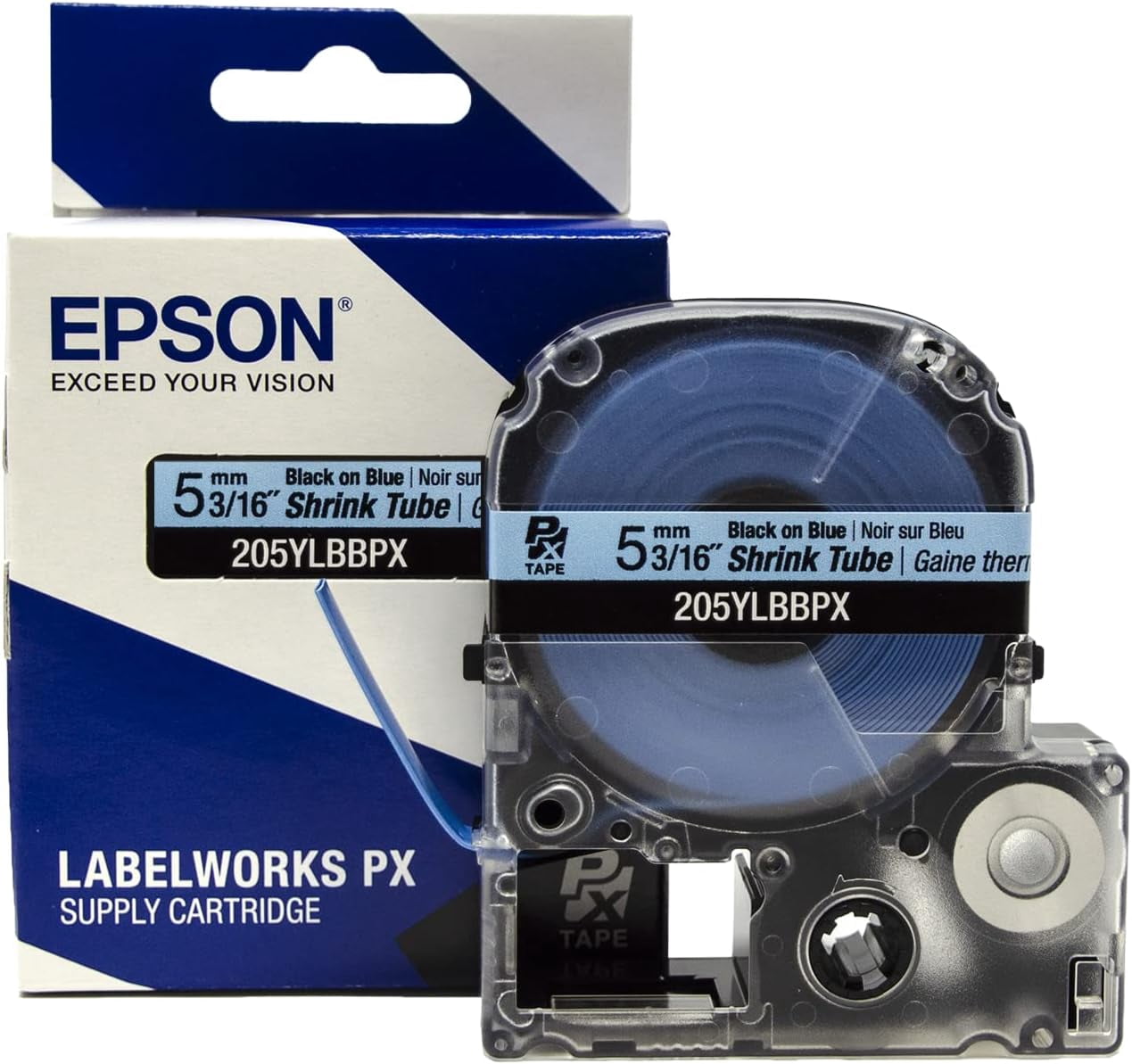 Epson LABELWORKS 205YLBBPX - Black on Blue Shrink Tube Label Maker Tape ...