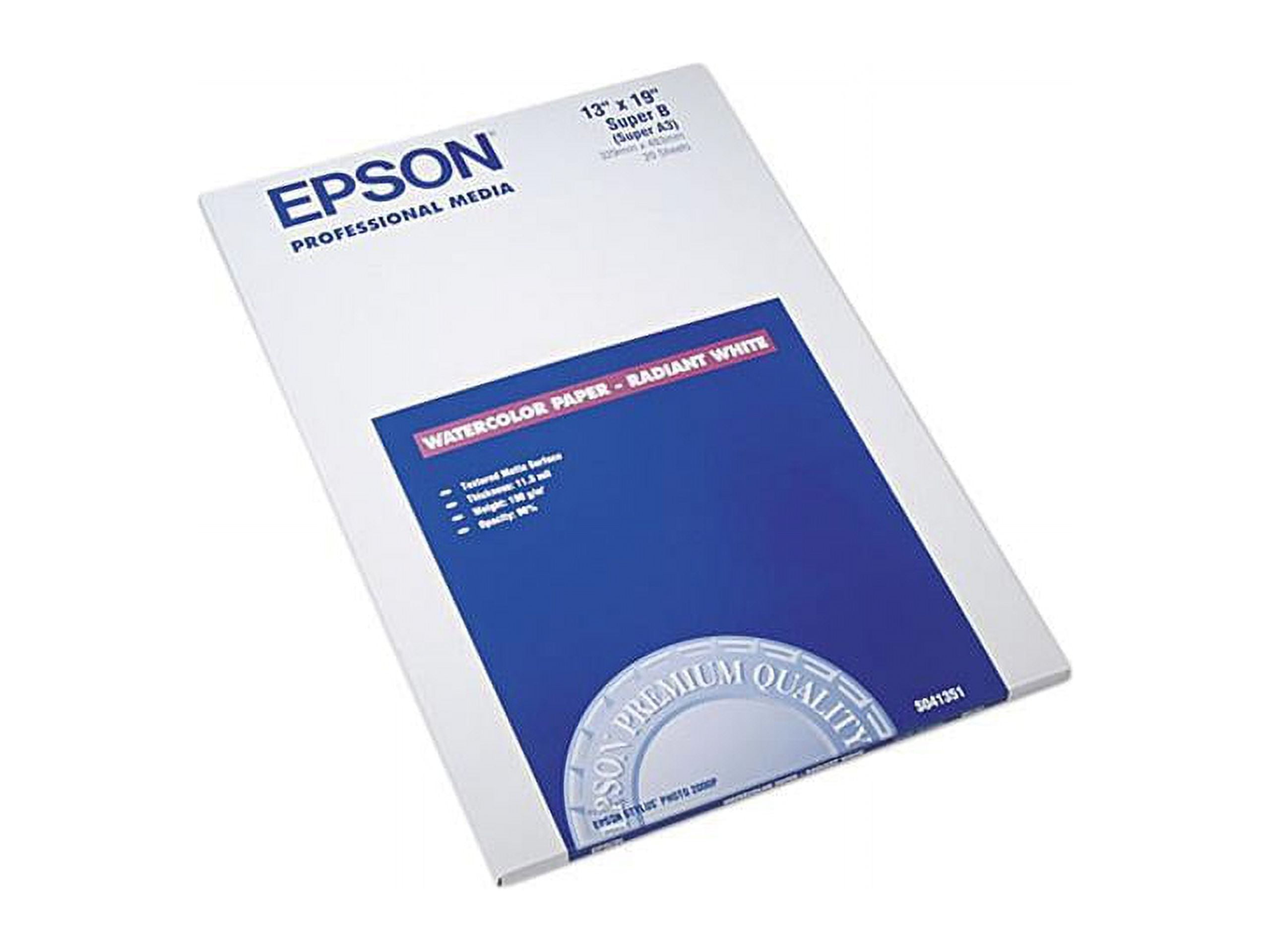 Epson Watercolor Paper, Inkjet Paper, S041351, 13x19 inches, White ...