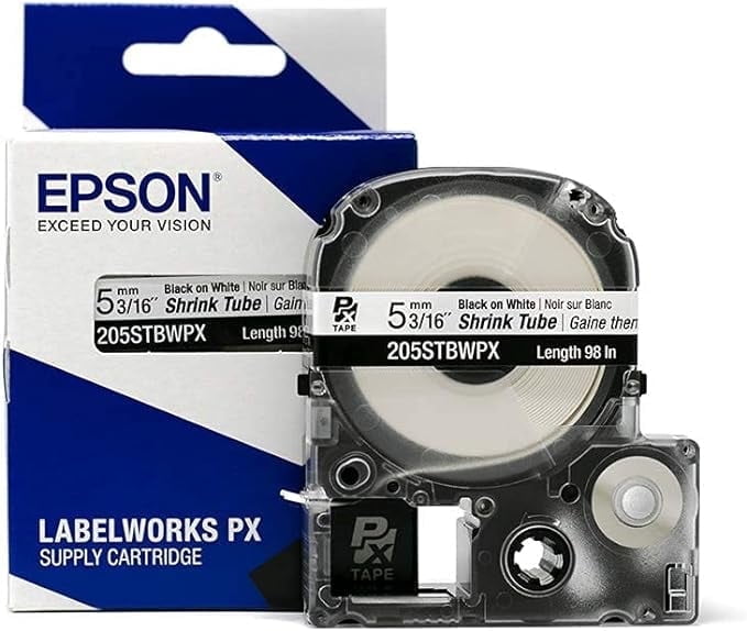 Epson LABELWORKS 205STBWPX Shrink Tube - 3/16" (5MM) x 8 ft Black on ...