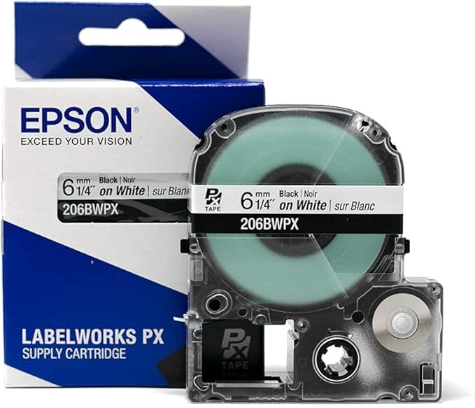 Epson LABELWORKS 206BWPX Tape Cartridge - 1/4" (6mm) x 30 ft Black on ...