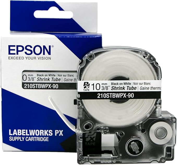 Epson LABELWORKS 210STBWPX-90 Shrink Tube - 3/8" (10MM) x 7.5 ft Black ...