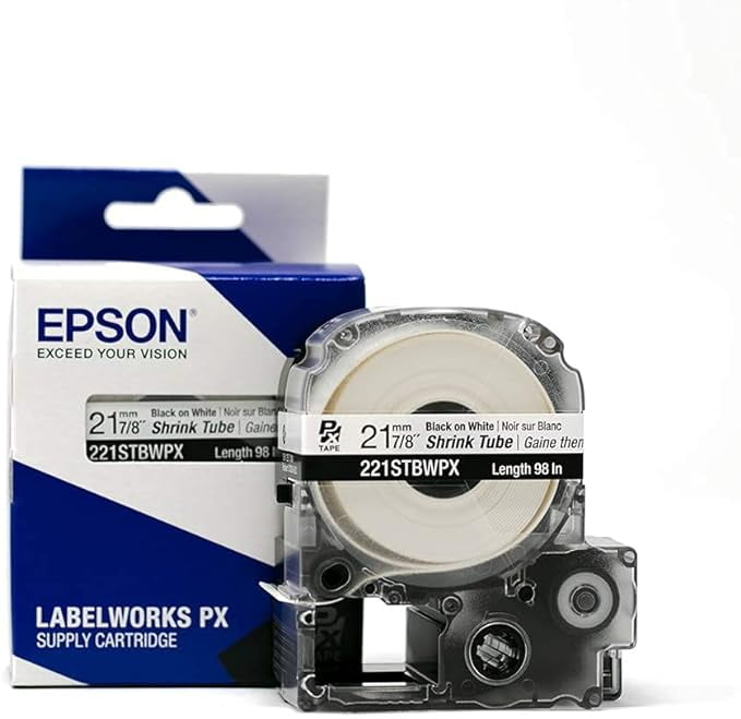 Epson LABELWORKS 221STBWPX Shrink Tube - 7/8" (21MM) x 8 ft Black on ...