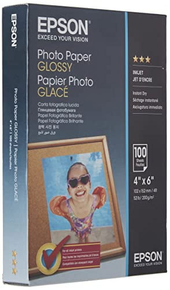 Epson Photo Paper Glossy - Borderless - S042038, 4" x 6" (100 sheets ...