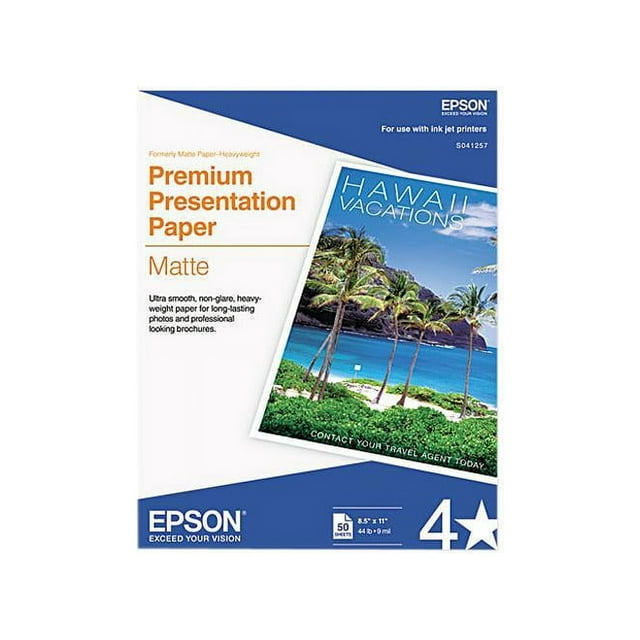 Epson Premium Matte Presentation Paper, 45 lbs., 8-1/2 x 11, 50 Sheets ...
