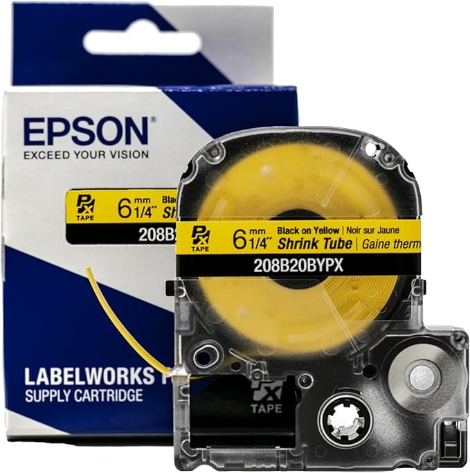 Epson LABELWORKS 208B20BYPX Shrink Tube - 1/4" (6MM) x 8 ft Black on ...
