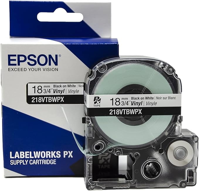 Epson LABELWORKS 218VTBWPX Vinyl Tape Cartridge - 3/4" (18MM) x 22.9 ft ...