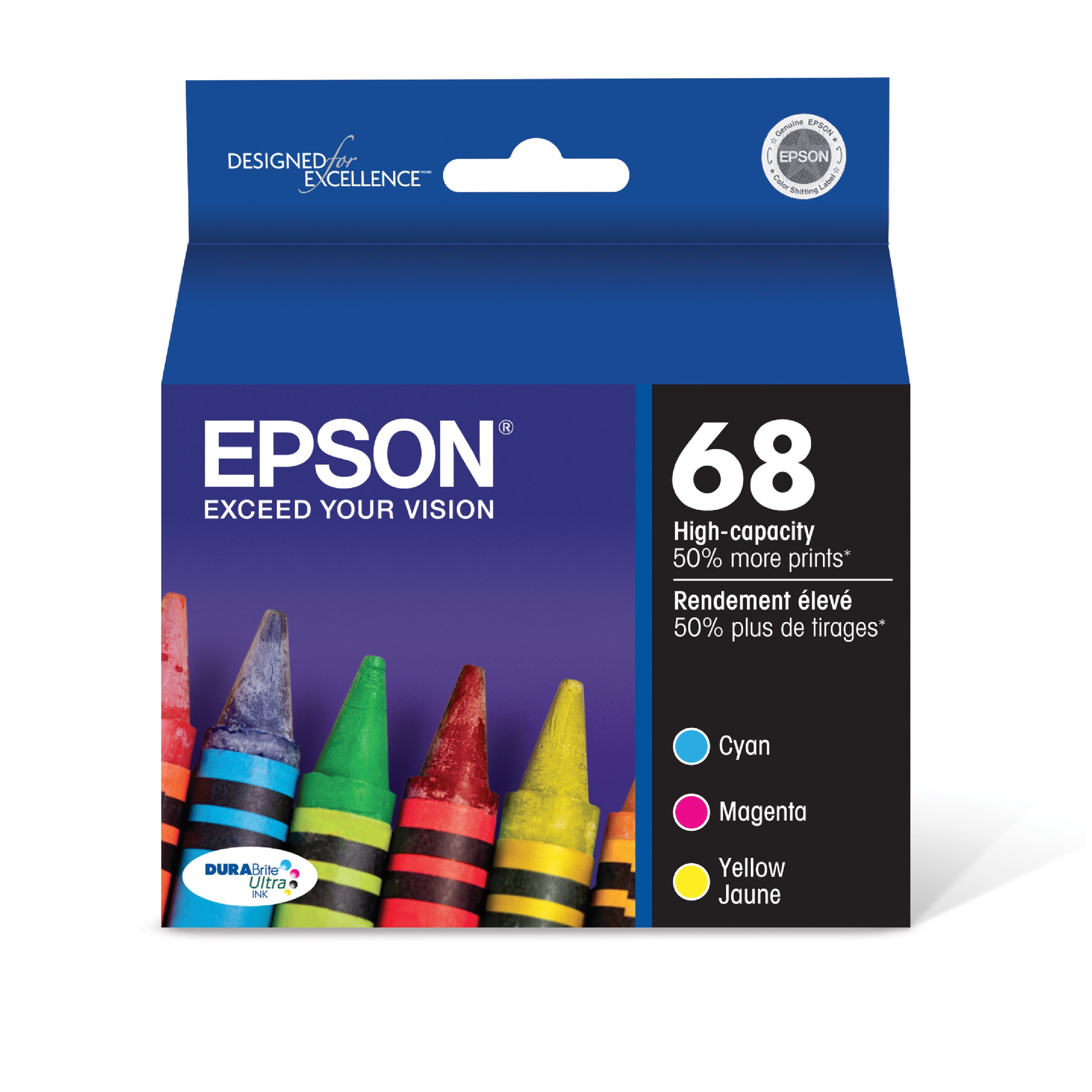 Epson T068520 (68) DURABrite High-Yield Ink, Cyan/Magenta/Yellow, 3/PK ...