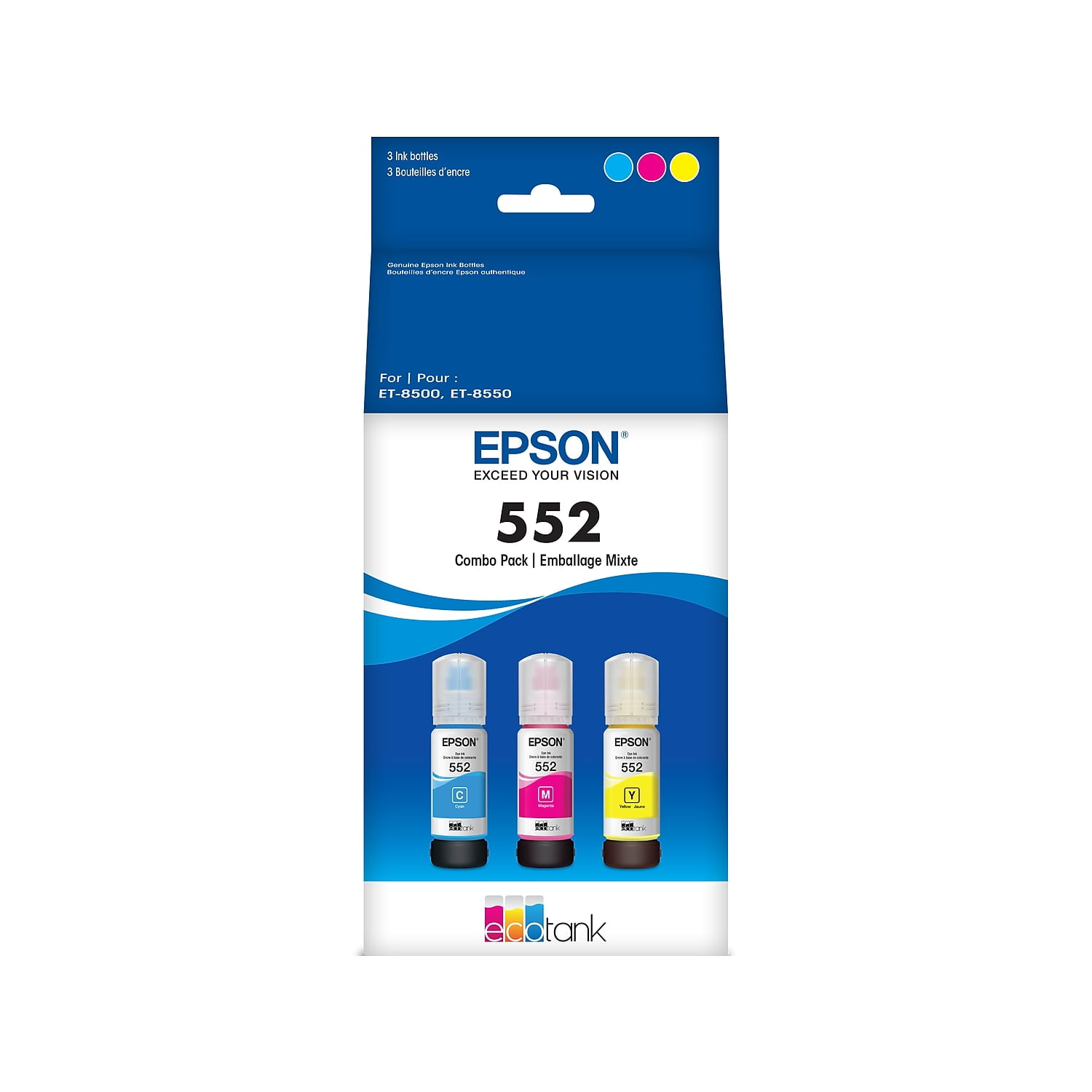 Epson T552 Cyan/Magenta/Yellow High Yield Ink Cartridge Refill 3/Pack ...