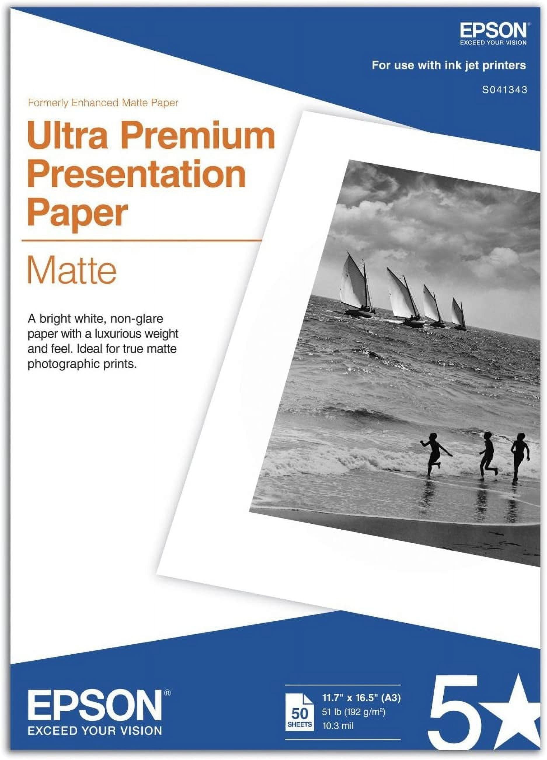 Epson Ultra Premium Presentation Paper Matte, 11.7" x 16.5", 50 Sheets ...