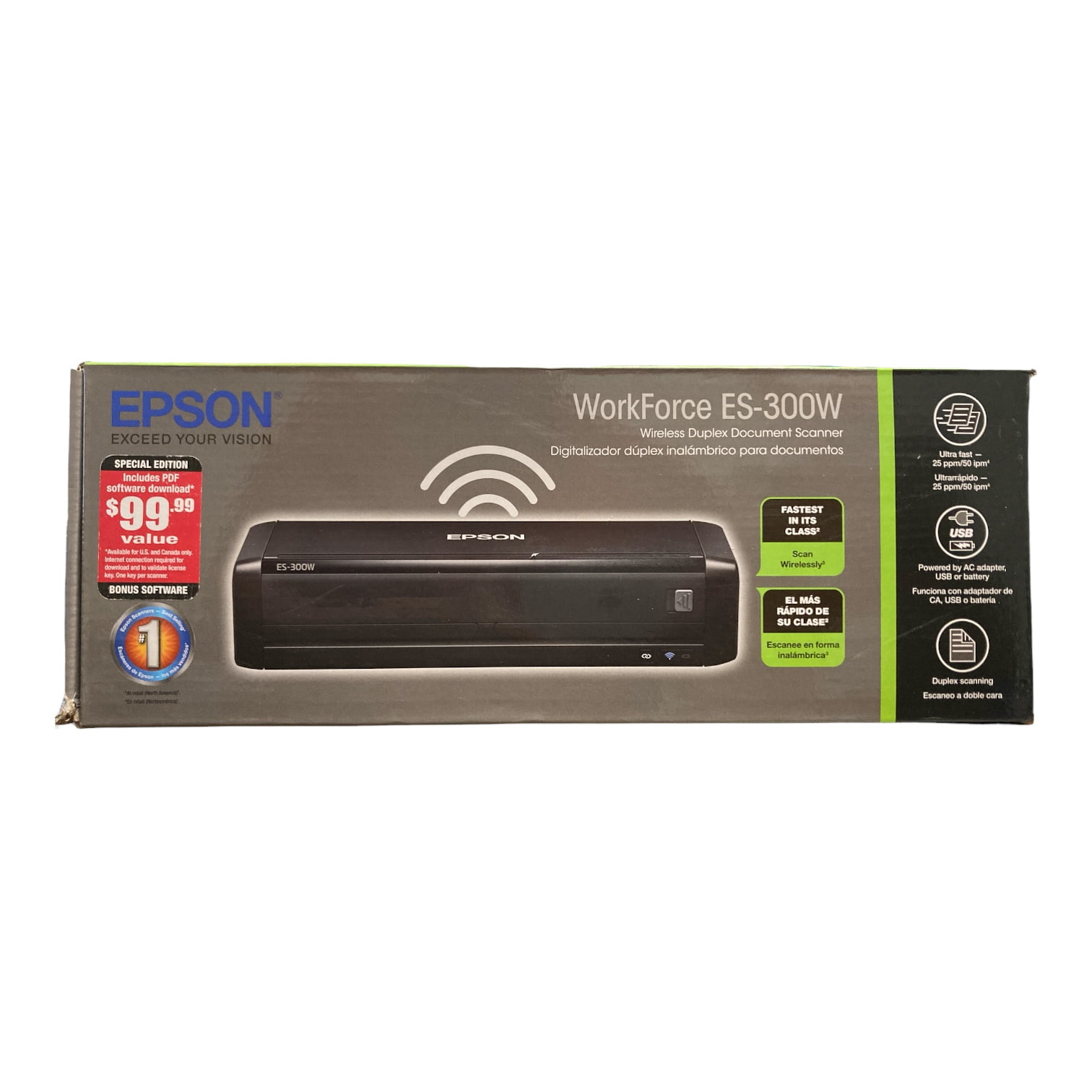Epson WorkForce ES-300W Wireless Scanner, 20-Sheet Duplex Auto Document ...