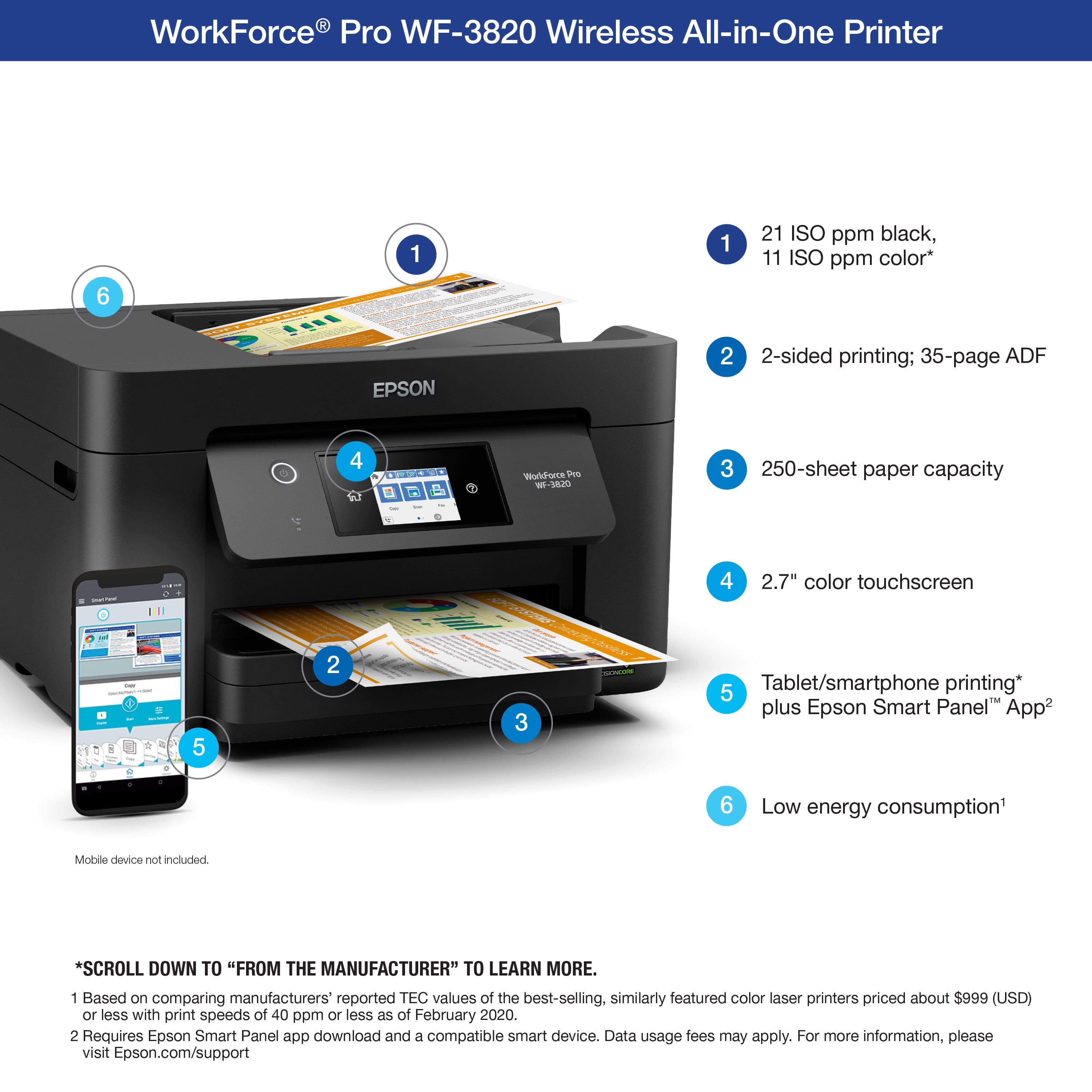 Epson WF-3820 Wireless All-in-One Printer with Auto 2-sided Print, 35-page ADF - Walmart.com