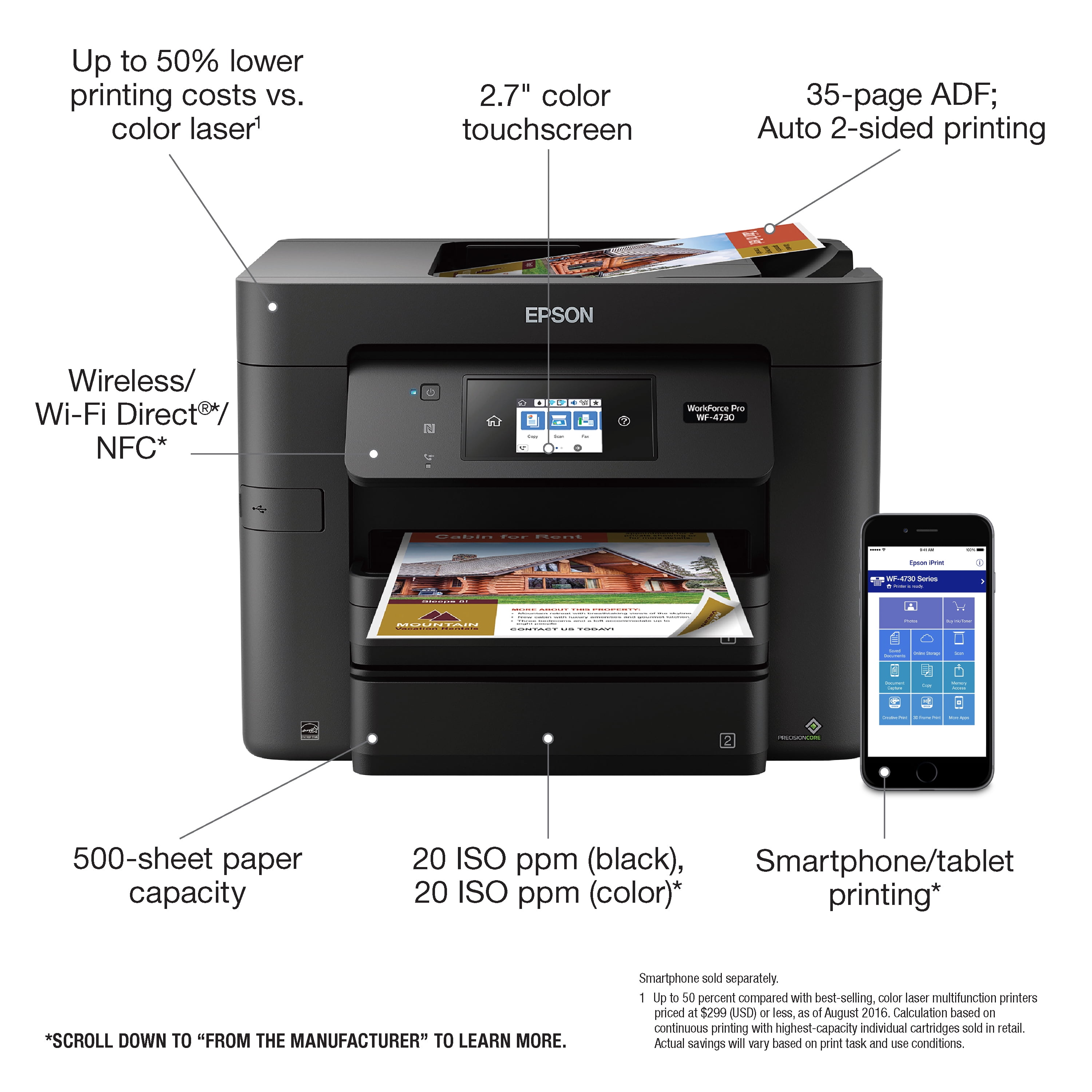 Epson WorkForce Pro WF-4730 All-in-One Wireless Color Inkjet Printer, Copier, Scanner with Wi-Fi ...