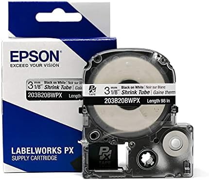Epson203B20BWPX Tape Cartridge - Black on White Shrink Tube Industrial ...