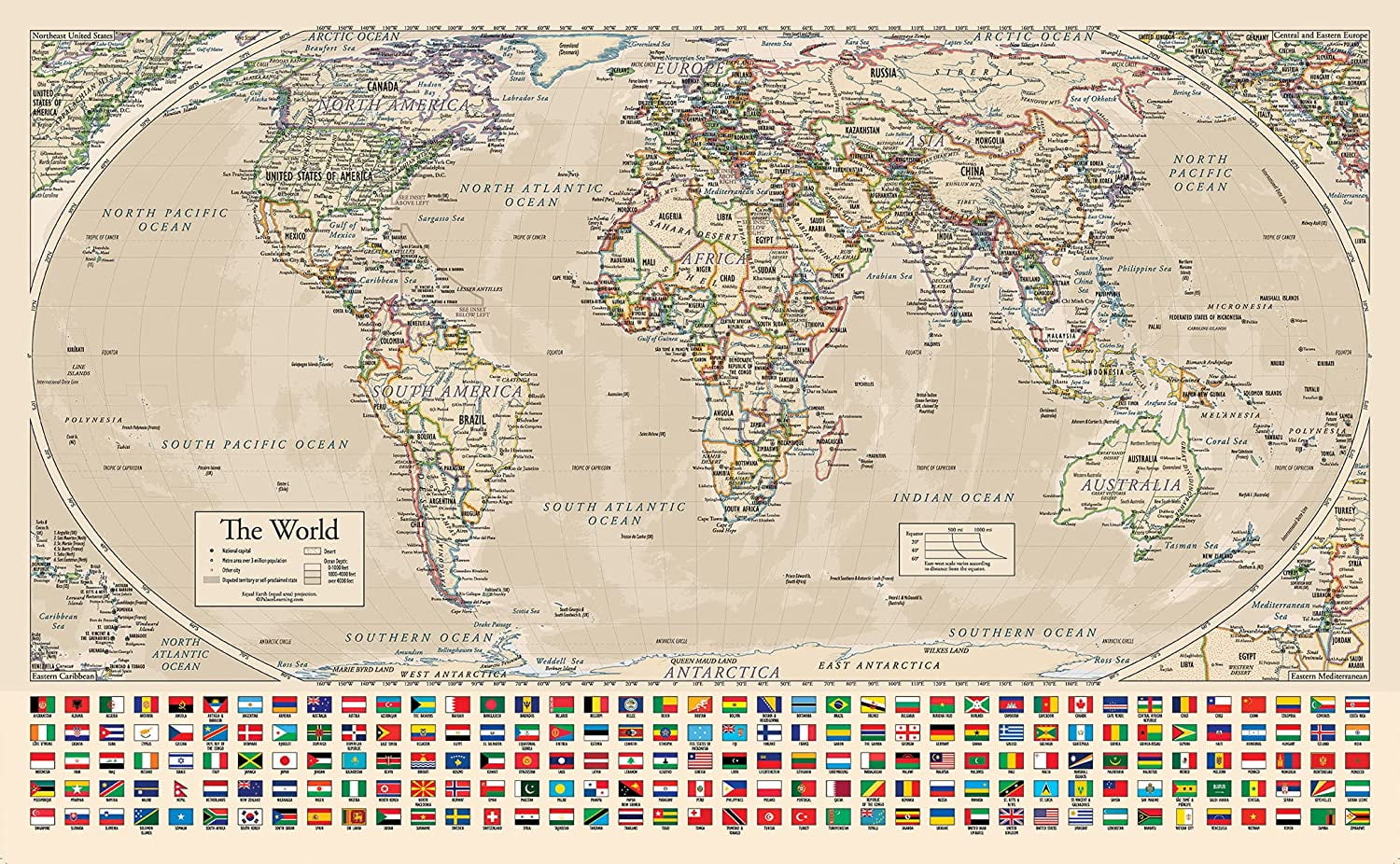 Equal Earth Blue World Map (Tan) - Walmart.com