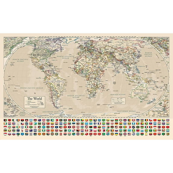 Equal Earth Blue World Map (Tan) - Walmart.com